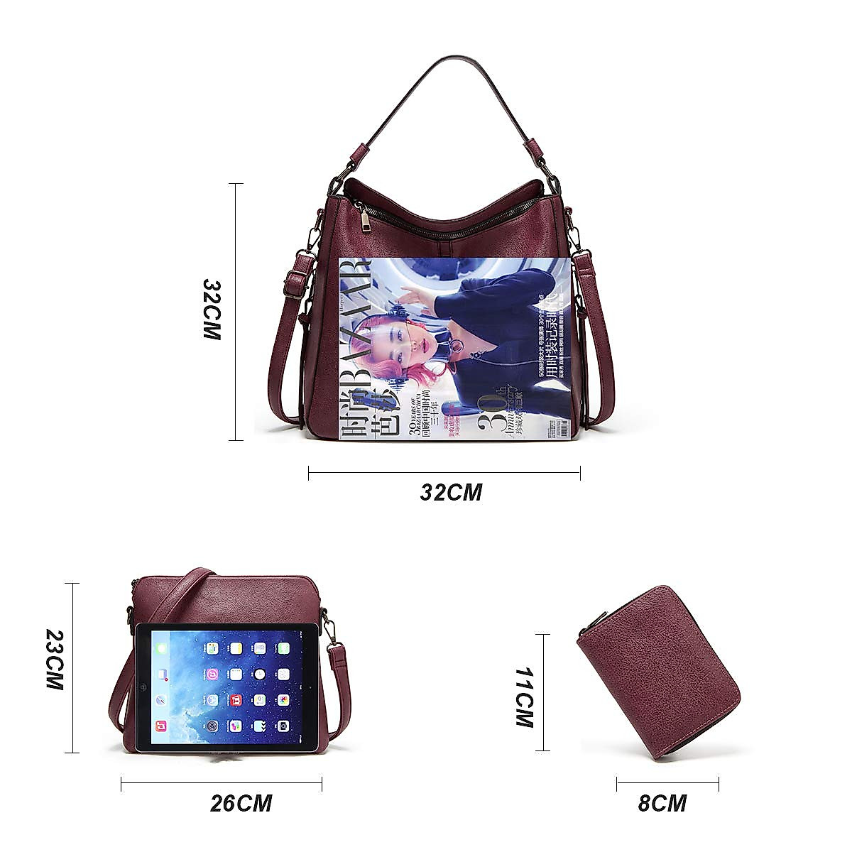 Women Fashion Handbags Wallet Tote Bag Shoulder Bag Top Handle Satchel Purse Set 3pcs