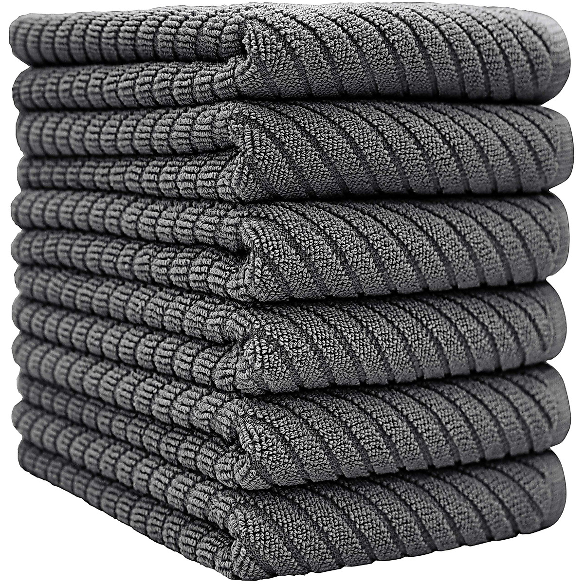 Premium Kitchen Towels (16”x 25”, 6 Pack) | Large Cotton Kitchen Hand Towels | Dish Towels | Diagonal Weave Design | 445 GSM Highly Absorbent Tea Towels Set with Hanging Loop | Grey