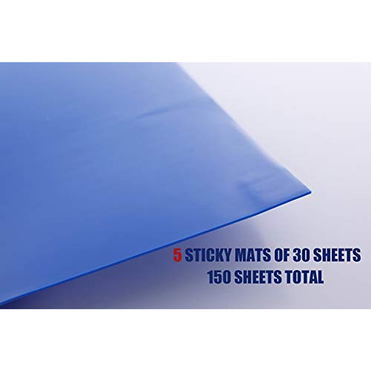 Cleanroom Sticky Mats with Base Pad, Include 5 Tacky Mats of 30 Sheets (150 Sheets Total) & 1 Non-Slip Hard Plastic Frame, Size 24x36 Inches, 50 Microns Per Sheet, Repositionable, Blue