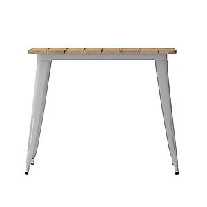 Flash Furniture Declan Commercial Outdoor Dining Table with Umbrella Hole, All Weather Poly Resin Top and Steel Base, 36" Square, Brown/Silver