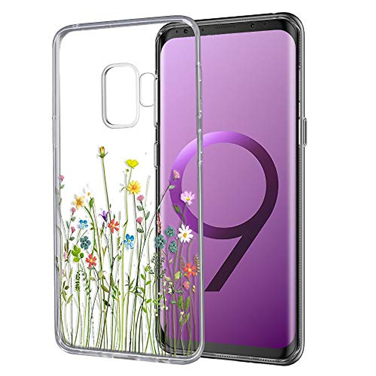 Unov Galaxy S9 Case Clear with Design Soft TPU Shock Absorption Slim Embossed Floral Pattern Protective Back Cover for Galaxy S9 (Flower Bouquet)