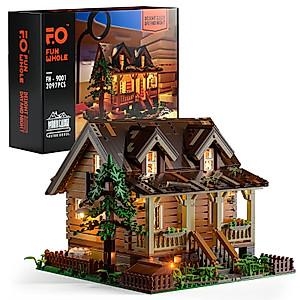 FUNWHOLE Lighting Building Bricks Set - Wood Cabin and Ocean Adventure Ship Construction Model Set for Adults and Teen