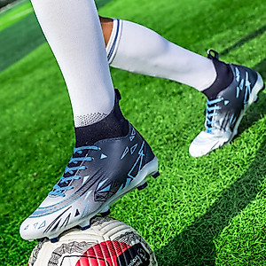 Boys Soccer Cleats Shoes Lightweight High-Top Professional Athletic Football Shoes Outdoor Indoor Training Football Boots for Kids