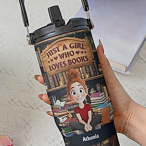 Macorner Personalized 30oz Tumbler With Handle, Just A Girl Who Loves Books Tumbler, Daughter Gifts