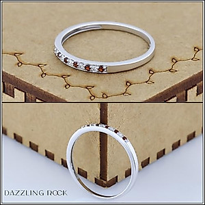 Dazzlingrock Collection Round Garnet & White Diamond Alternate Stone Minimalistic Stackable Ring for Women in 10K Solid White Gold, Size 7