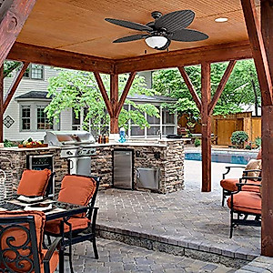 Honeywell Ceiling Fans Inland Breeze, 52 Inch Tropical Indoor Outdoor Ceiling Fan with Light, Pull Chain, Three Mount Options, Weather Resistant Blades - 50510-01 (Bronze)