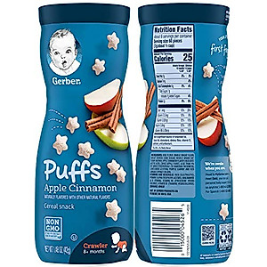 Gerber Puffs Cereal Snack Variety Pack - 1 Apple Cinnamon, 1 Blueberry, 1 Strawberry Apple - 1.48 OZ Each (Pack of 3)