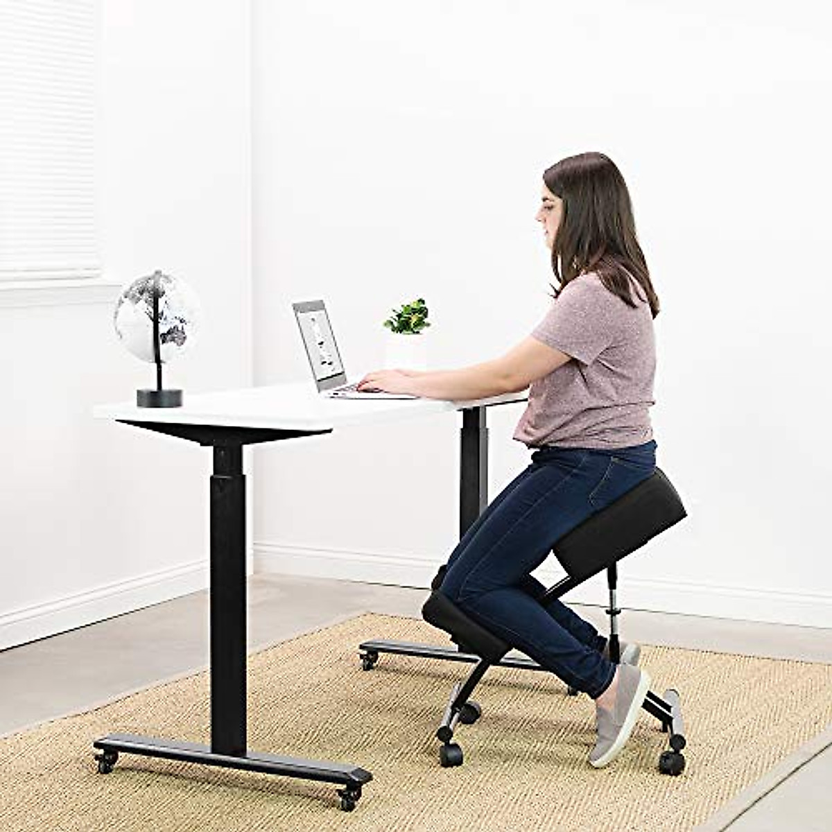 VIVO Kneeling Chair with Wheels, Adjustable Ergonomic Stool for Home and Office, Mobile Angled Posture Seat, Steel Frame & Black Cushions, CHAIR-K05B