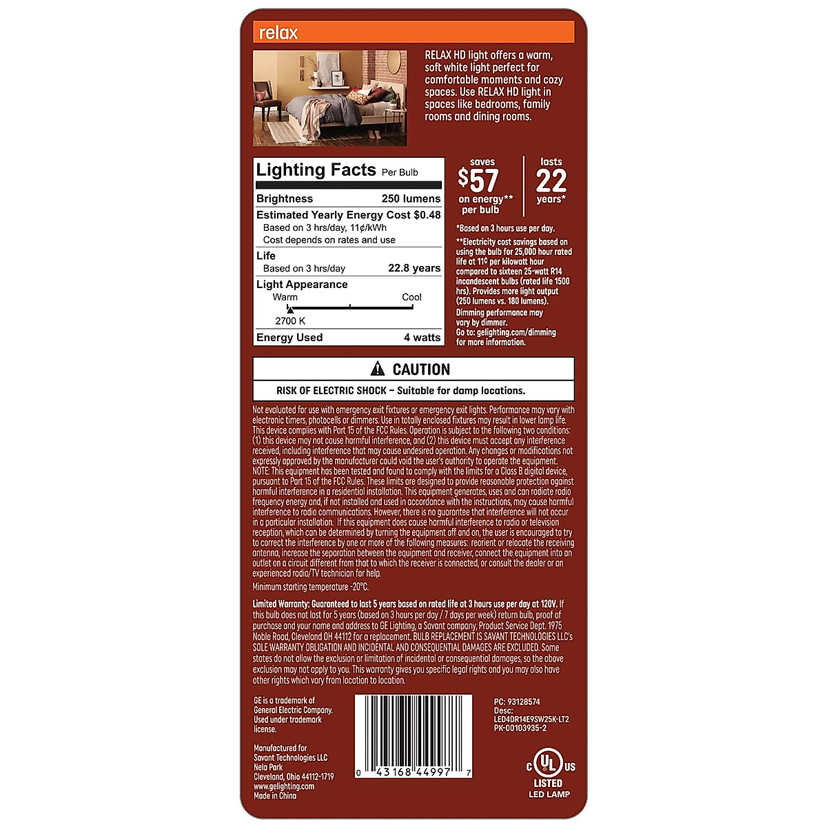 GE Relax 2-Pack 25 W Equivalent Dimmable Warm White R14 LED Light Fixture Light Bulb