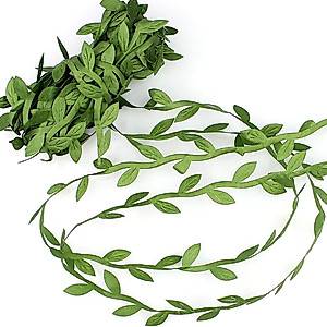 3 Rolls 22Yards Artificial Ivy Leaf Ribbon Fake Olive Green Vines Trim Jungle Garland with Sunflower Felt Applique for Rustic Wrapping Wedding Home Garden Decoration Craft Supplies