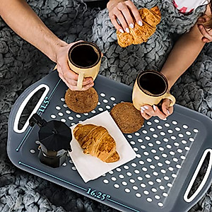 Rectangular Non Slip Serving Tray with Handles That are Easy to Grip Silicone Nubs Non Skid Plastic Food Tray - Portable Dinner Trays for Eating - Anti Slip Lap Bed TV Carrying Tray