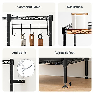 HOOBRO 5-Tier Storage Rack, Wire Shelving Unit with Adjustable Shelves, Standing Metal Shelf with Removable Drawer and 5 Hooks for Bathroom, Living Room, Bedroom, Kitchen, Black BK25CJ01