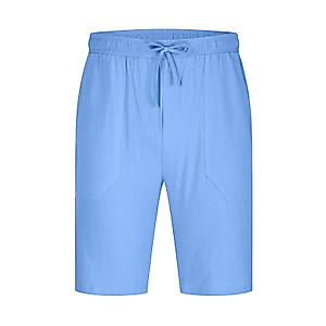 Board Shorts Boys Men Linen Shorts Elastic Waist Drawstring Cotton Linen Shorts with Pockets Loose Fit Outdoor Summer Beach Shorts Men Shorts 7 Inch Inseam Pack Light Blue 4X