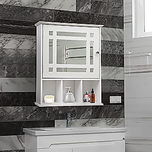 Sandinrayli Bathroom Wall Cabinet, Bathroom Mirror Cabinet with Mirror,Wood Medicine cabinets for Bathroom with Adjustable Shelf & 3 Open Compartments,(White)