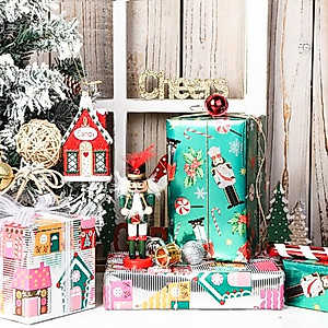 LeZakaa Christmas Metallic Foil Wrapping Paper - Mini Roll - Nutcracker/Snowflake/House Print for Gift Wrap, DIY Craft - 17 x 120 inches - 3 Rolls (42.5 sq.ft.ttl.)