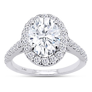 SAVEARTH DIAMONDS Halo Solitaire Style, Center 10X8MM Oval Cut Lab Created Moissanite Diamond Ring With Accents In 14K Solid White Gold (VVS1 Clarity, 3 Cttw)-8