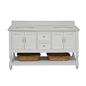 Kitchen Bath Collection Beverly 60-inch Double Bathroom Vanity (White/Quartz): Includes White Cabinet with Stunning Quartz Countertop and White Ceramic Sinks