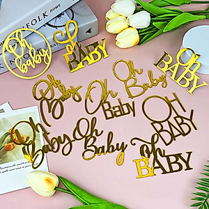 10 PCS Gold Oh Baby Cake Topper Mirror Acrylic Cake Topper Side Cake Decorations Gold Cake Inserts Cake Decorating Supplies Cupcake Toppers for Oh Baby Gender Reveal Baby Birthday Party Decorations