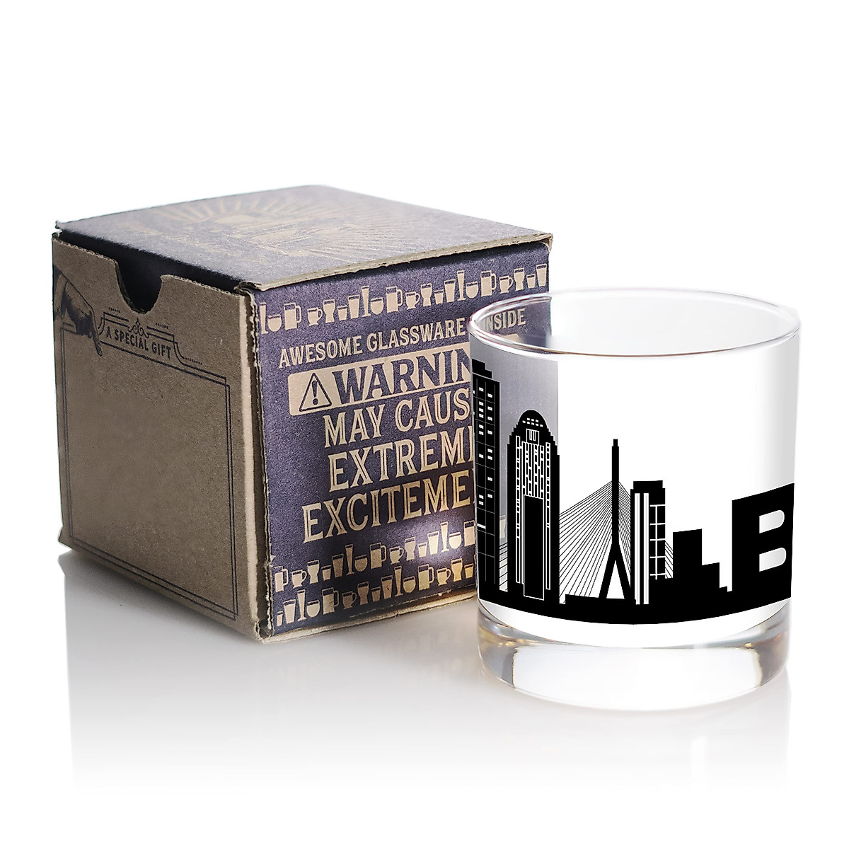 Toasted Tales - Boston Skyline Cityscapes Whiskey Glass | Gift for Boston City People | Old Fashioned Rocks Urban City Glasses | Boston City Lovers Gift | American City Drinkwares Collection (11 oz)