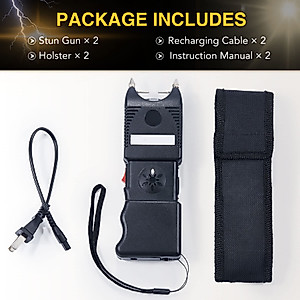 DARTMOOR Stun Gun Self Defense with 100lm Tactical Flashlight 120db Alarm Custom Holster & Ultra Powerful Rechargeable Phone Size for Men Women & Lanyard, Black