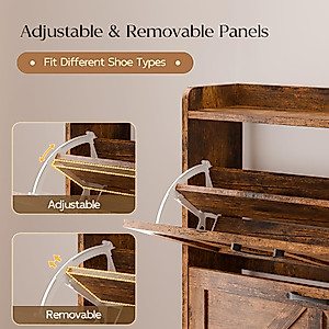 MU Shoe Storage Cabinet with 2 Flip Drawers, Freestanding Shoe Rack Cabinet with Metal Legs, Hidden Shoe Organizer Cabinet for Entryway, Living Room, Rustic Brown