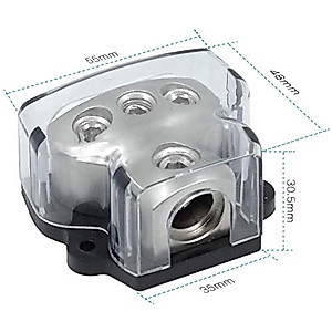 RKURCK 3 Way Power Distribution Block, 0/2/4 AWG Gauge in, 4/8/10 Gauge Out, Car Audio Stereo Amp Distribution Connecting Block for Audio Splitter (1x0GA+3x4GA) 2 Pack