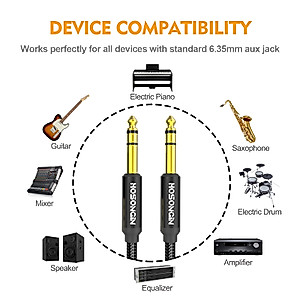 HOSONGIN 1/4 Inch TRS Instrument Cable 10ft 2-Pack [Nylon Braided Shielded], 1/4 Inch to 1/4 inch TRS Male to Male Plug Stereo Audio Cord, Quarter Inch 6.35mm Balanced Interconnect Line - 10 feet