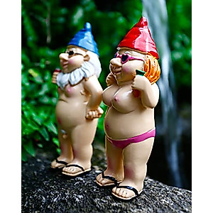2 Pieces Small Sexy Gnome Statues, 4.7 Inch Naked Gnome Statue Garden Goblin-Art Decoration, Garden Gnomes Outdoor Funny, Naughty Gnomes, Lawn Gnome (Man and Woman Style)