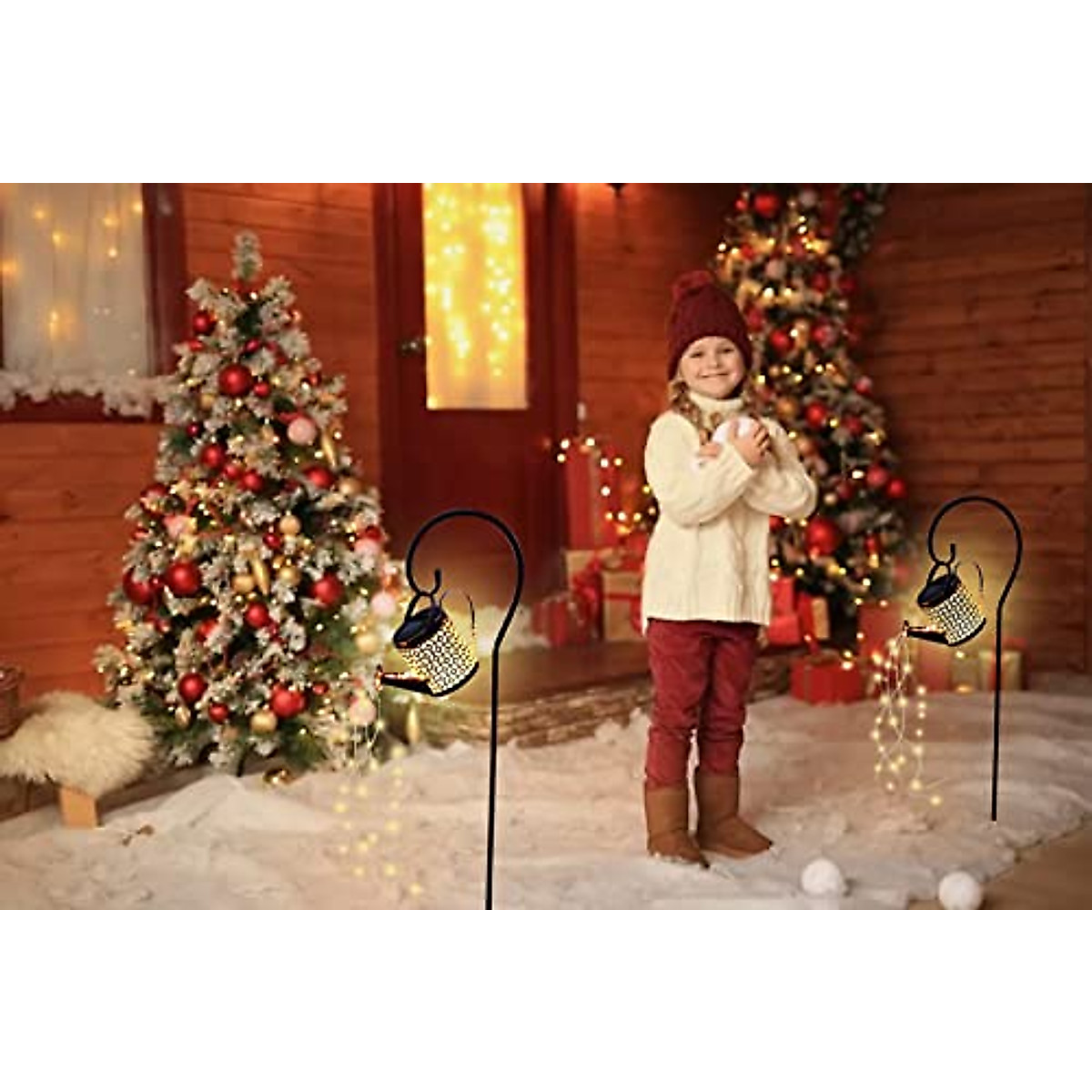 BQOQB Watering can with Garden Decor Lights-Retro Waterproof Copper Solar Twinkle Lights for Outdoor,Pathway,Yard,Deck,Lawn,Patio,Walkway Party Decorations, Gifts for Mom