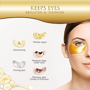 HOPEMATE Eye Patches, Under Eye Mask, 24K Gold Eye Treatment Mask, Dark Circles Gel Pads, Under Eye Bags Treatment for Puffy Eyes, Anti-Wrinkle , 14 Pairs
