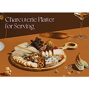 Dofira Italian Olive Wood Round Cutting Board with Ring Handle, Decorative Wooden Serving Board for Kitchen, Reversible Charcuterie Platter for Cheese, Pizza, Bread, Meat, Fruits, 17x12in [Gift Box]