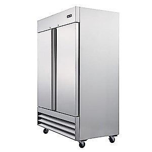 SMETA Commercial Fridge Refrigeration Stainless Steel 47 Cu. Ft Reach in 2 Door Upright Stand Up 2 Section Fan Cooling Refrigerator for Restuarant, Bar, Shop, 54'' Wide Large Capacity