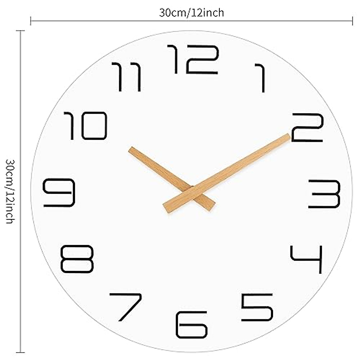 Lumuasky Wall Clock 12 Inch Wood Silent Non-Ticking Battery Operated White Flatwood Modern Simple Clock Decorative for Living Room Office Kitchen Home Bedroom School Hotel