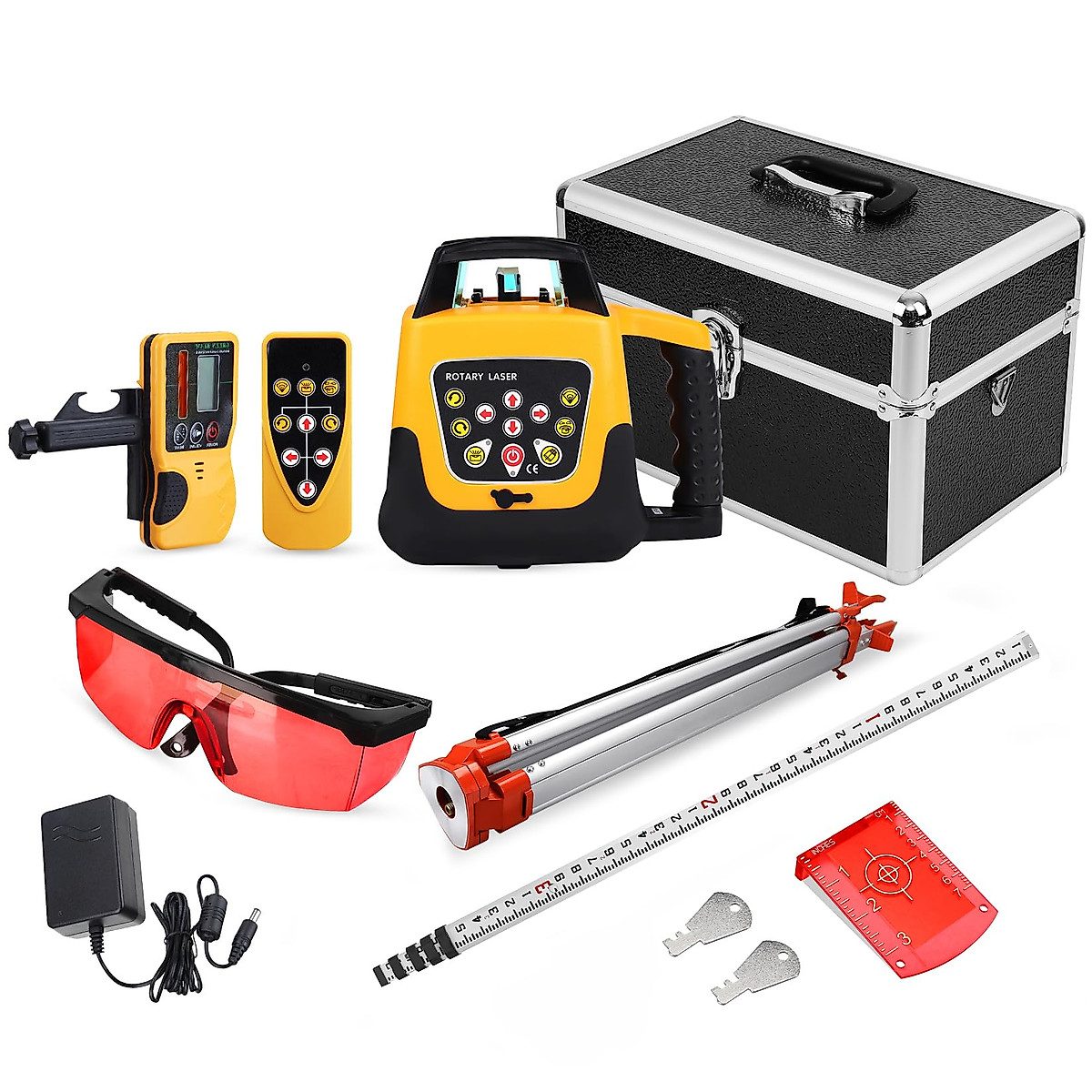 Iglobalbuy Self Leveling Rotary Laser Level System Kit with Surveying Tripod + Aluminum Grade Rod 16.4Ft, Red Beam Automatic Self-leveling Transit Laser Level Grading Rotating Lasers for Construction