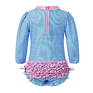 Yeeye Baby Girls Long Sleeve Printed One Piece Swimsuit UPF50+ Sun Protection Rashguard Shirt with Zipper Blue,White 3-6 Months