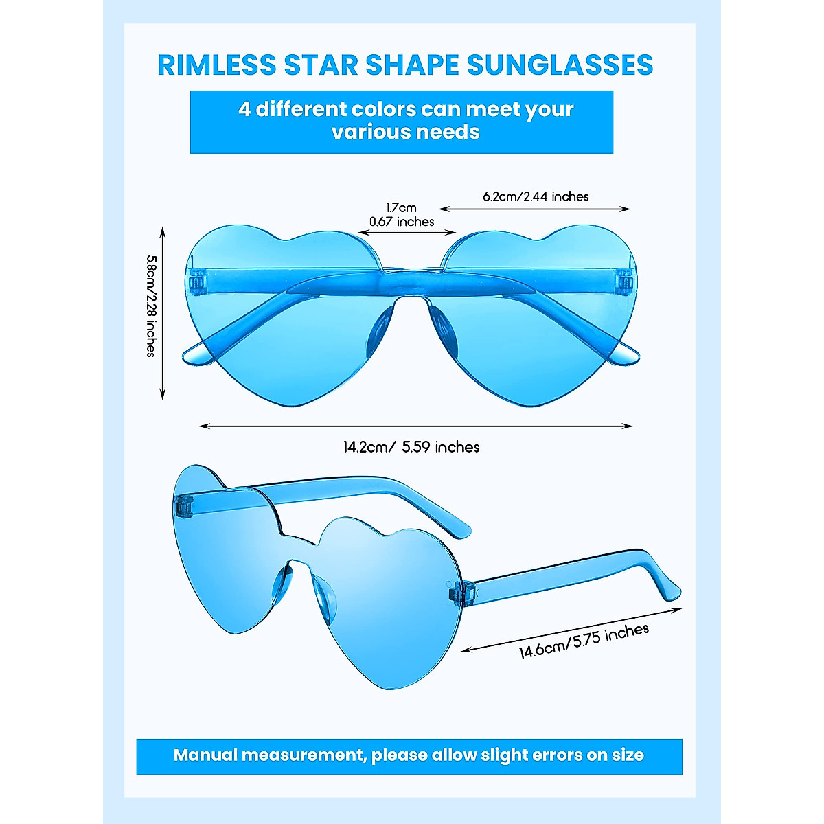 Weewooday 40 Pairs Heart Glasses Rimless Heart Shaped Frameless Sunglasses Transparent Sunglasses Tinted Eyewear(Blue)