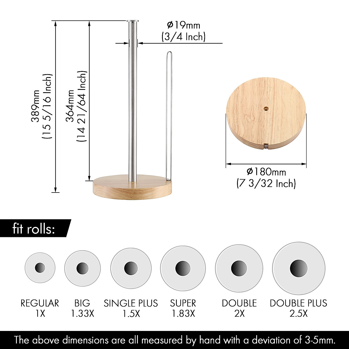 KES Paper Towel Holder Stand for Kitchen Towel Holder Countertop Wooden Base Paper Modern Stainless Steel Brushed Finish, KPH206-2