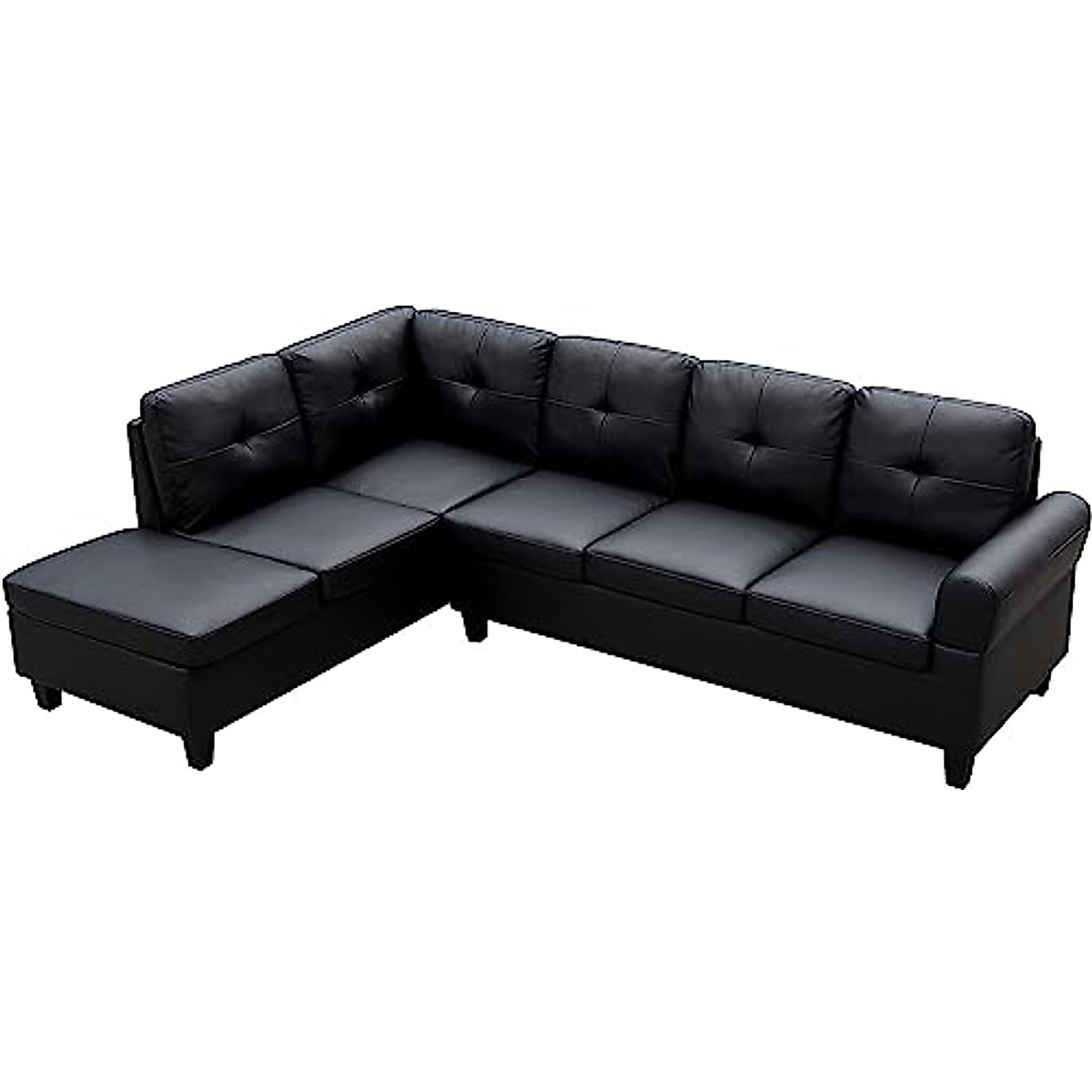 EMKK L-Shape Sofa Couch with Chaise Lounge,Modern Upholstery Sectional Sofá with Storage Ottoman for Living Room Furniture Set, Apartment and Large Space, Black