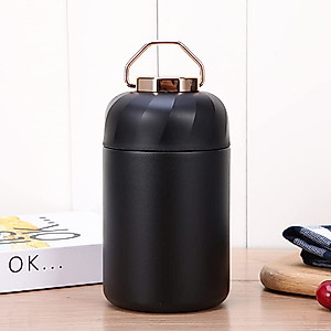 Soup Thermos for Hot Food Lunch Thermos for Hot & Cold Food for Adults,College Dorm Room Essentials,Stainless Steel Lunch Box 21oz,Vacuum Insulated Food Jar with Folding Spoon (Black)