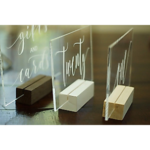 Cedar and Ink Set of 5 Wood Place Card Holders for Table Numbers 1-20, Acrylic Sign Holder or Paper Table Numbers - Rustic Wooden Place Card - Wedding Sign Holder for Reception (Walnut Stain)