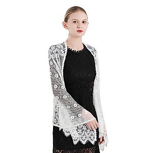 PAMOR Women Chapel Veil Rectangular Mantilla Wrap Shawl Scarf Head Covering Catholic Veils for Church (White)