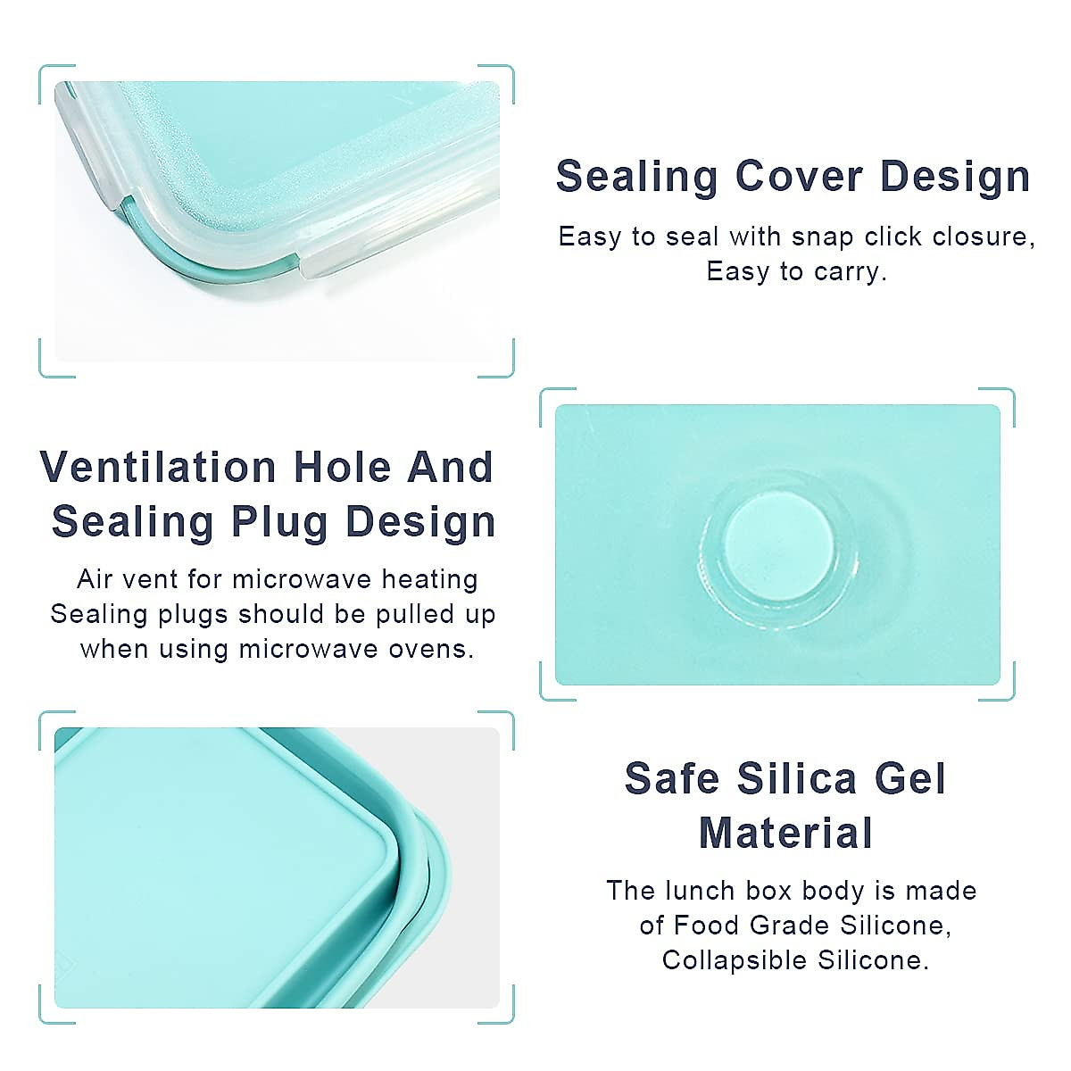 Collapsible Silicone Food Storage Containers with Lids, Set of 4 Rectangle Bowls for Travel Camping Organization, Flat Box Stacks, RV Kitchen Accessories Must Haves, BPA Free, Microwavable, Blue