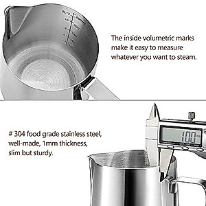HOOMIL Milk Frothing Pitcher, 12oz/350ml Stainless Steel Steaming Pitcher Barista Milk Frother Cup Jug for Espresso Machine Coffee Cappuccino Latte Art - Silver
