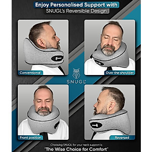 SNUGL Neck Travel Pillow - Memory Foam Airplane Pillow - Flight Pillow | Neck Support Travel Pillow with Carry Bag & Clip | Neck Pillows for Sleeping Travel Plane | Flying Travel Essentials - Grey