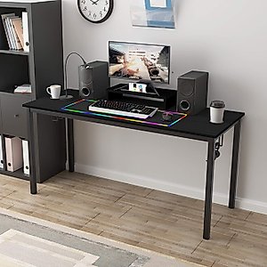 SogesHome 60 inch Desk Computer Desks Gaming Desk Long Desk Writing Table Home Office Workstation with RGB Mouse Pad, Headset Hooks and Cup Slot, Black, NSDUS-AC14CB-Pro-E1-152.4
