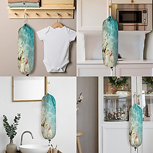 Summer Beach Plastic Bag Holder, Starfish Seashell Grocery Bag Storage Holder Hanging Garbage Shopping Bag Trash Bags Organizer for Kitchen Home