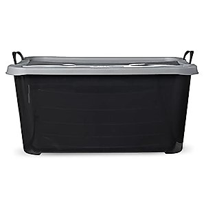 Life Story Multi-Purpose 55 Quart Stackable Storage Container with Secure Snapping Lids for Home Organization, Black (6 Pack)