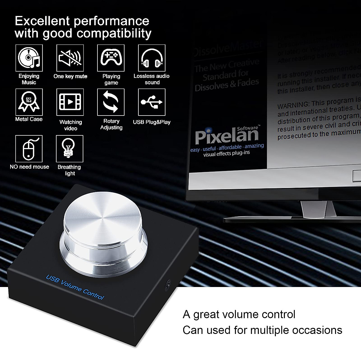 USB Volume Control Knob，Multimedia Controller with One-Click Mute Function，Audio Adjuster Compatible with Win7/8/10/XP/Mac/Vista/Android/IOS