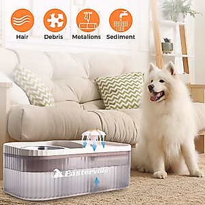 Easterville Water Fountain for Cats Inside, Ultra Quiet Cat Drinking Fountains with 3 Filters, Cat Fountain Water Bowl, Cat Feeding & Watering Supplies, Pet Water Dispenser & Stainless Steel Bowl