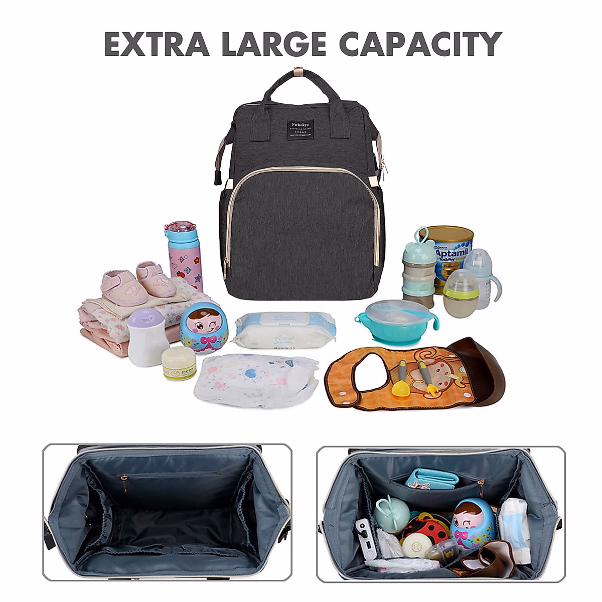 Baby Diaper Bag Backpack with Changing Station, Baby Registry Search Shower Gifts, Baby Bags for Boy Girl, New Mom Gifts for Women, Large Capacity, USB Port,Black